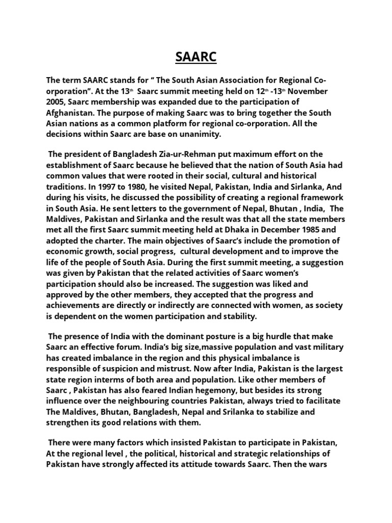 The Establishment and Objectives of the South Asian Association for ...