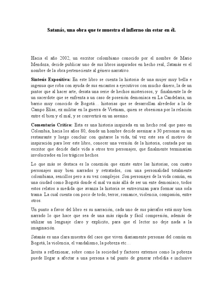 Satanás | PDF | Narrativa | Colombia
