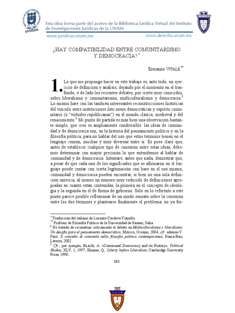 Comunitarismo y Democracia | PDF | Democracia | Ideologías políticas