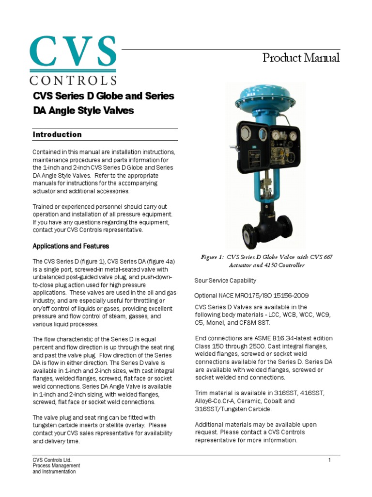 Product Manual: CVS Series D Globe and Series DA Angle Style Valves ...