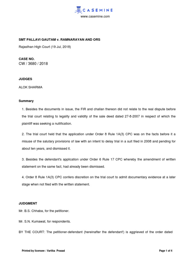 SMT PALLAVI GAUTAM v. RAMNARAYAN AND ORS | PDF | Trials | Lawsuit