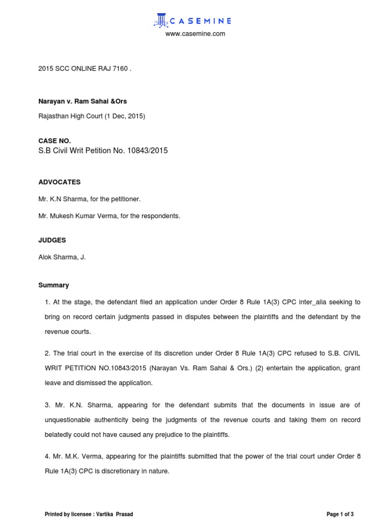 Narayan v. Ram Sahai &ors | PDF | Lawsuit | Judgment (Law)