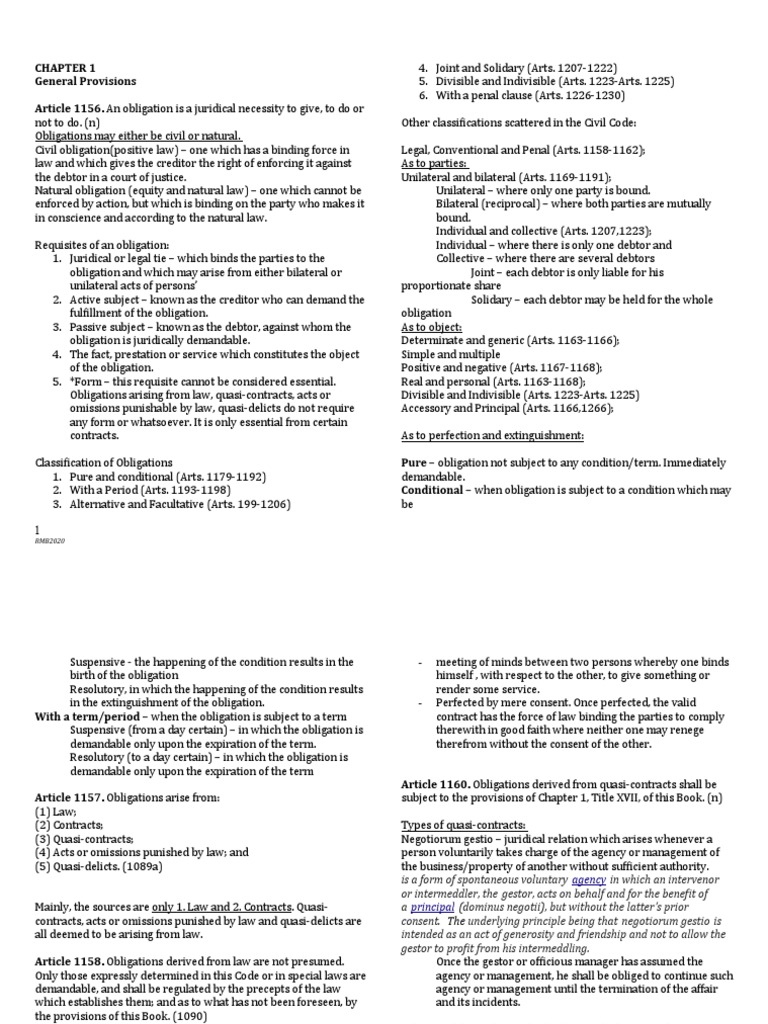 Oblicon Reviewer MAIN | PDF | Negligence | Law Of Obligations