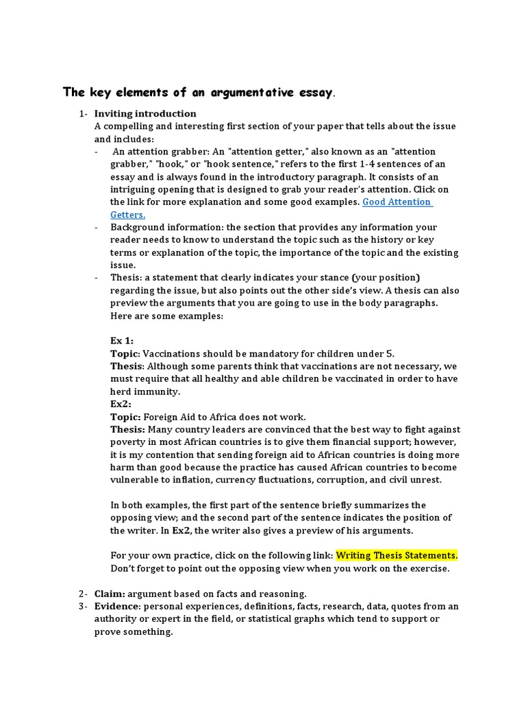 The Key Elements of An Argumentative Essay | PDF | Argument | Essays