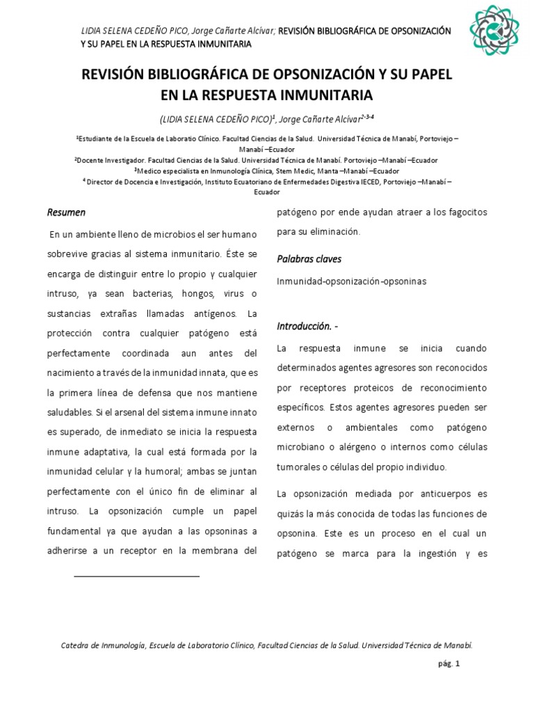 Opsonización PDF | PDF | Sistema complementario | Sistema inmune