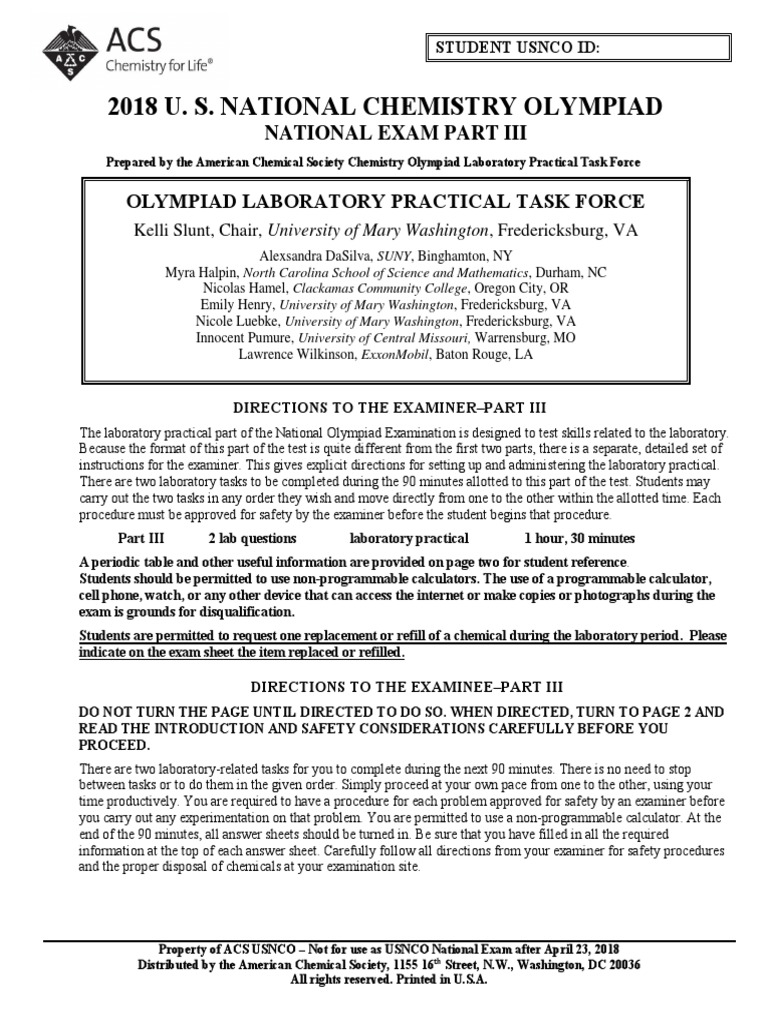 2018 Usnco Exam Part III PDF | PDF | Titration | Chemistry