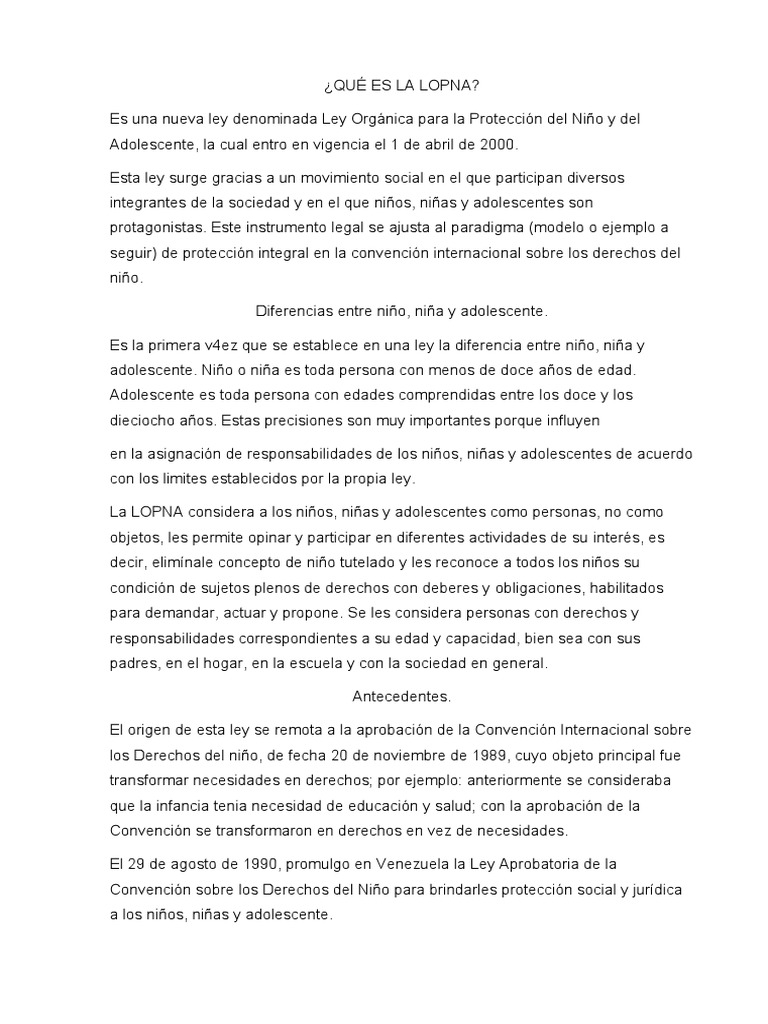 Qué Es La Lopna | PDF | Derechos de los niños | Derecho penal