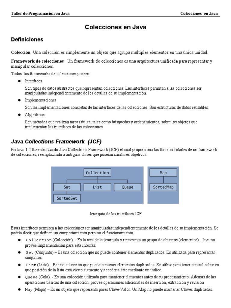 Colecciones en Java | PDF | Java (lenguaje de programación) | Marco de ...