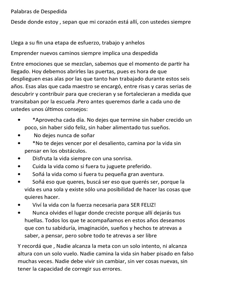 Palabras de Despedida | PDF