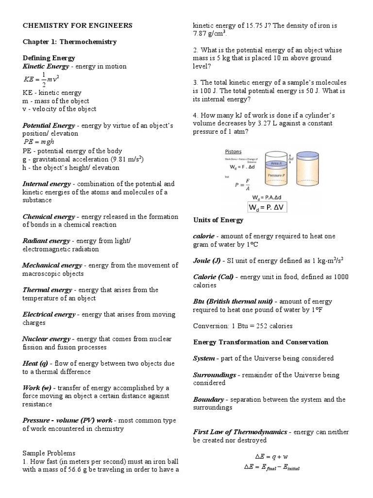 Chemistry For Engineers - Thermochem | PDF | Potential Energy | Heat
