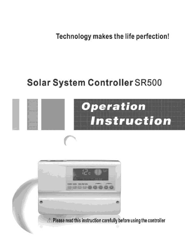 Solar Water Controller SR500 Manual | PDF | Thermostat | Water Heating