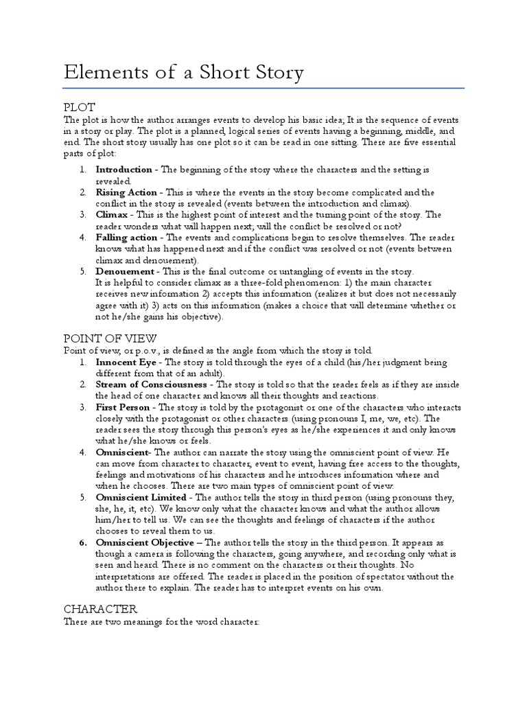 Elementa of A Good Short Story Handout | PDF | Narration ...