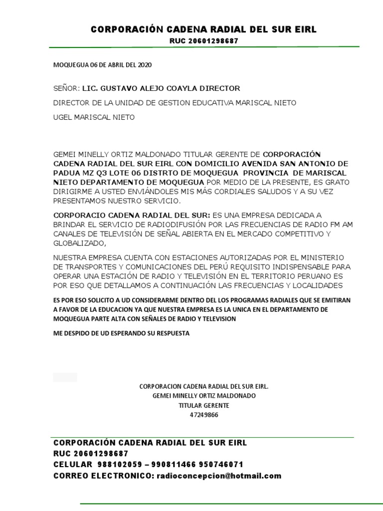 Carta Ugel Moquegua | PDF