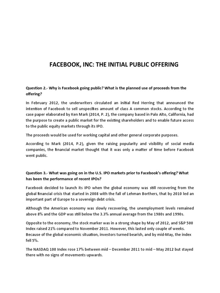 Facebook, Inc: The Initial Public Offering | PDF | Initial Public ...