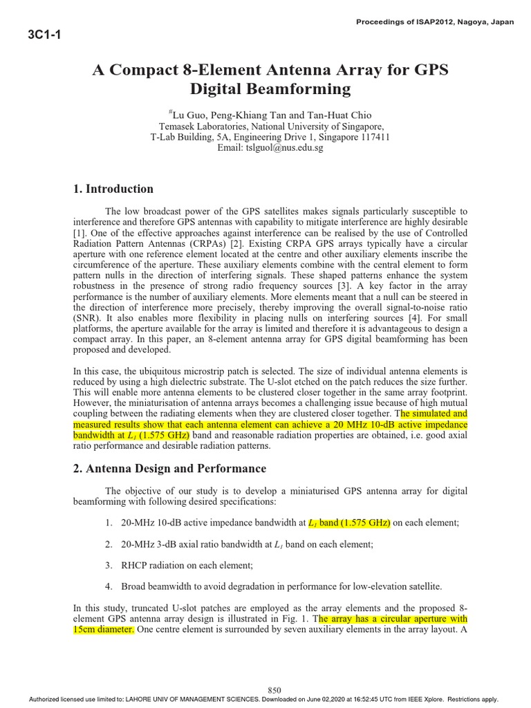 A Compact 8-Element Antenna Array For GPS Digital Beamforming | PDF ...
