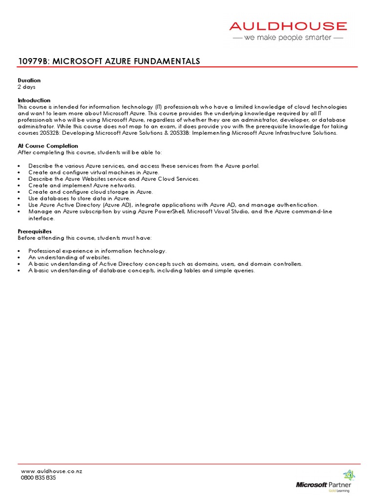 Microsoft Azure Fundamentals Course | PDF | Microsoft Azure | Active ...