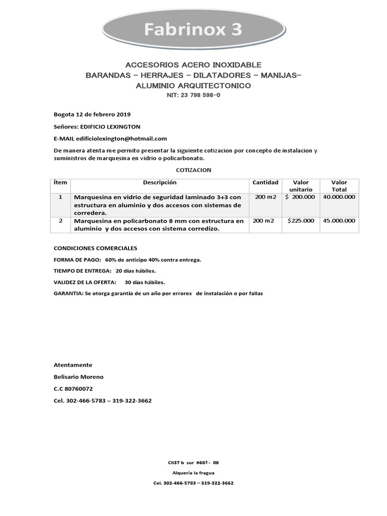 Cotizacion Edificio Lexington | PDF