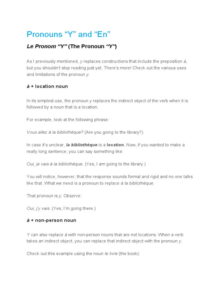 Pronouns Y and en | PDF | Pronoun | Noun