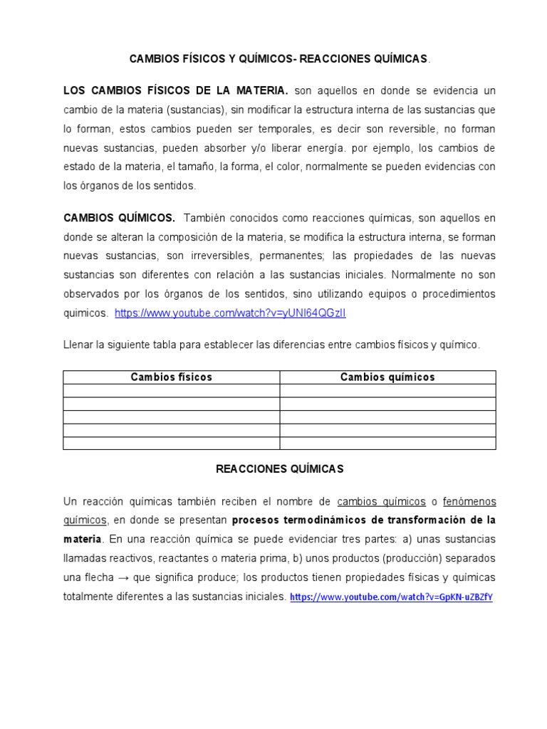 Cambios Físicos y Químicos - Reacciones Químicas | PDF | Velocidad de ...