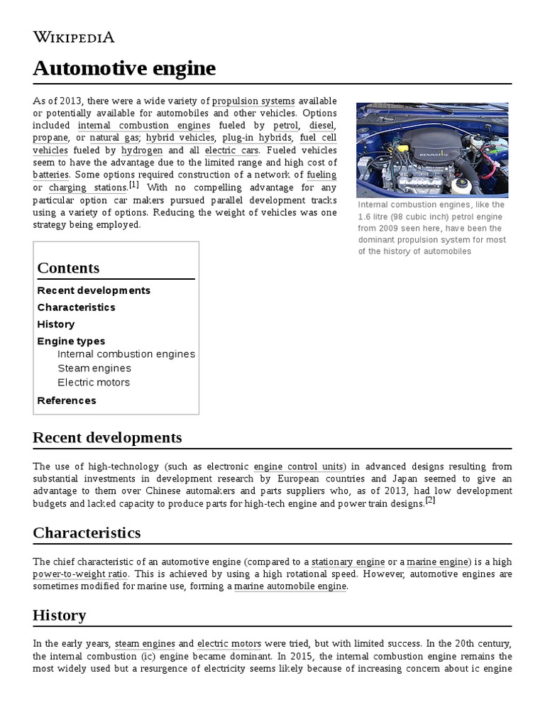 Automotive Engine: Recent Developments Characteristics History Engine ...
