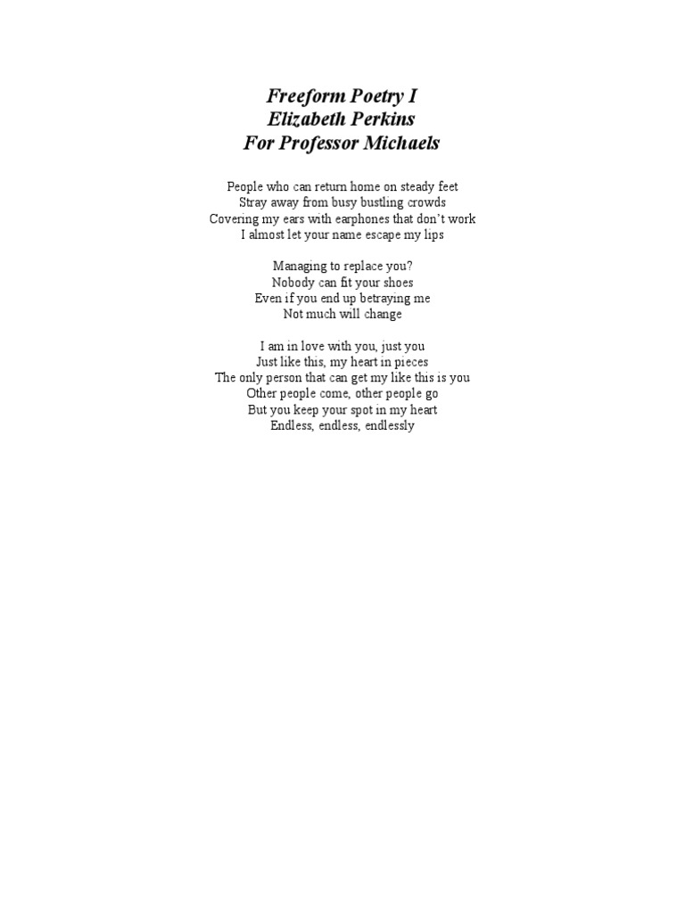 Freeform Poetry I Elizabeth Perkins For Professor Michaels | PDF