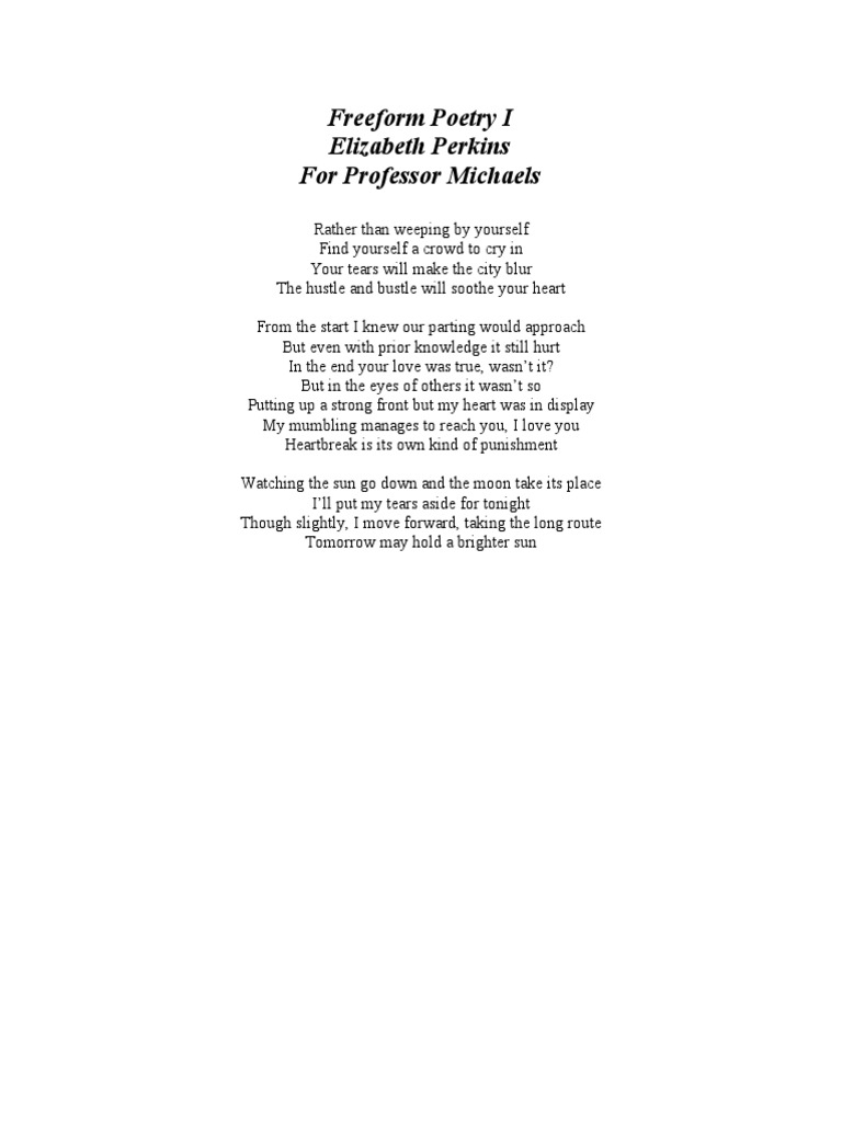 Freeform Poetry I Elizabeth Perkins For Professor Michaels | PDF