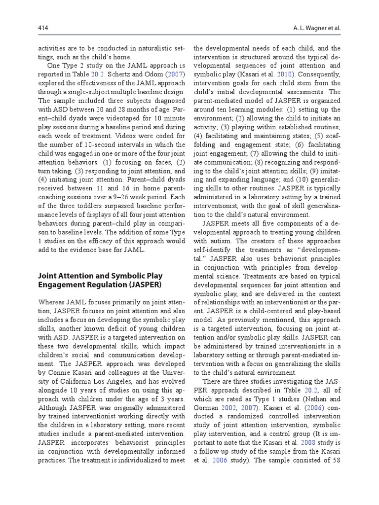 Joint Attention and Symbolic Play Engagement Regulation (JASPER) | PDF ...