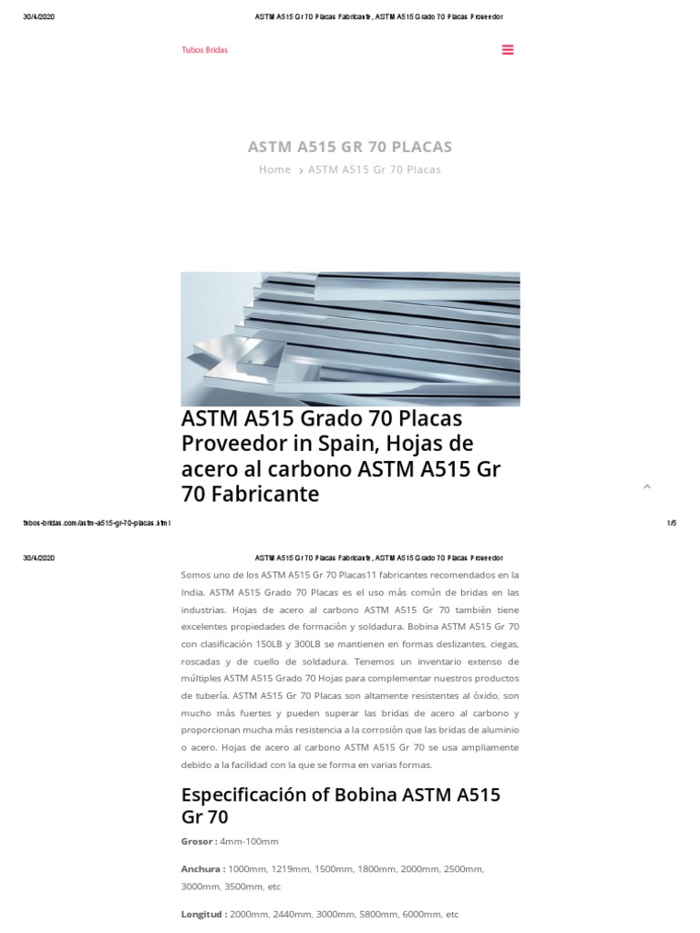 ASTM A515 GR 70 Placas Fabricante, ASTM A515 Grado 70 Placas Proveedor ...