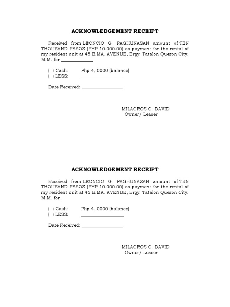 Acknowledgement Receipt | PDF