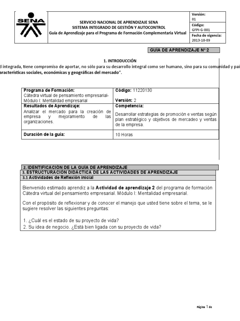 Guia de Aprendizaje 2 VER2 | PDF | Análisis FODA | Iniciativa empresarial