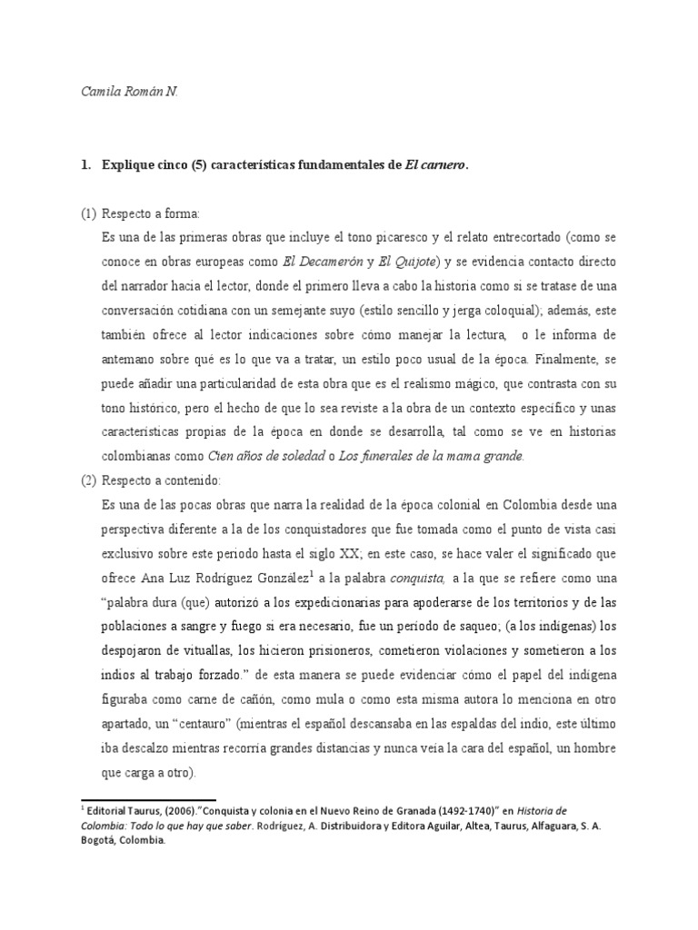 Características Fundamentales de El Carnero. | PDF | Colombia