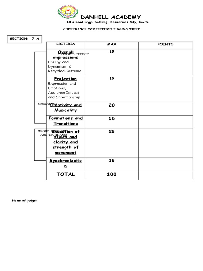 Dance Judging Sheet | PDF