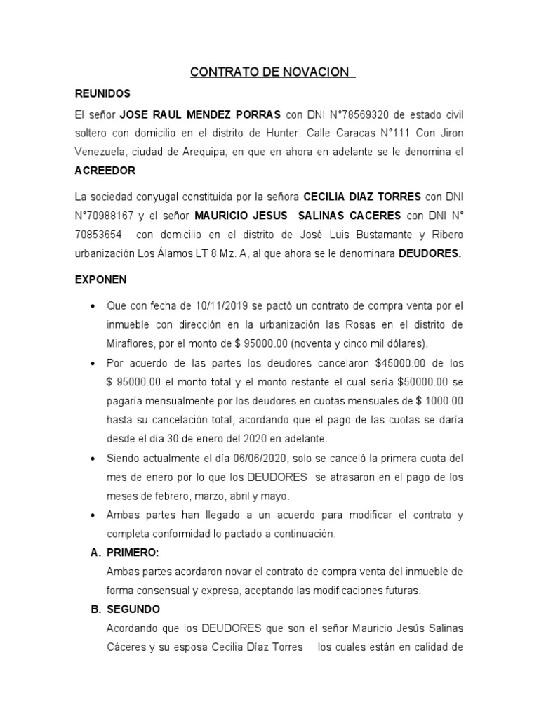 Contrato Novacion | PDF | Pagos | Business Contrato Novacion | PDF | Pagos | Business