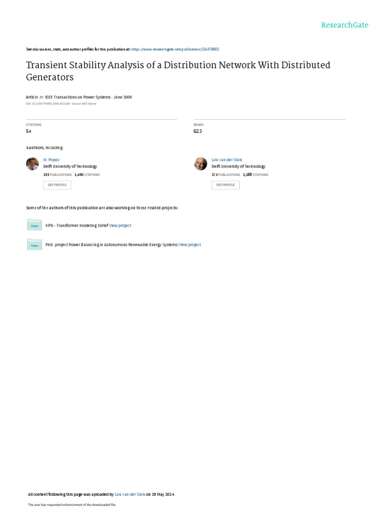 Transient Stability Analysis of A Distribution Network With Distributed Generators | PDF ...
