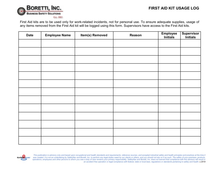 First Aid Kit Usage Form | PDF