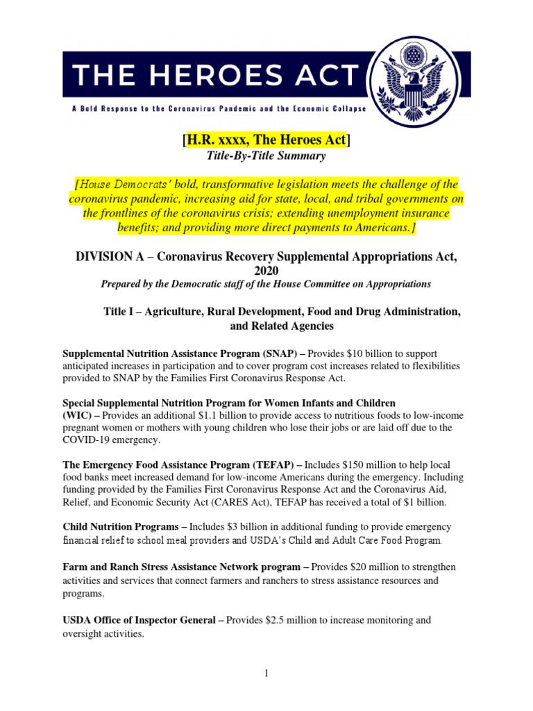 Heroes Act Summary | PDF | Medicare (United States) | Medicaid