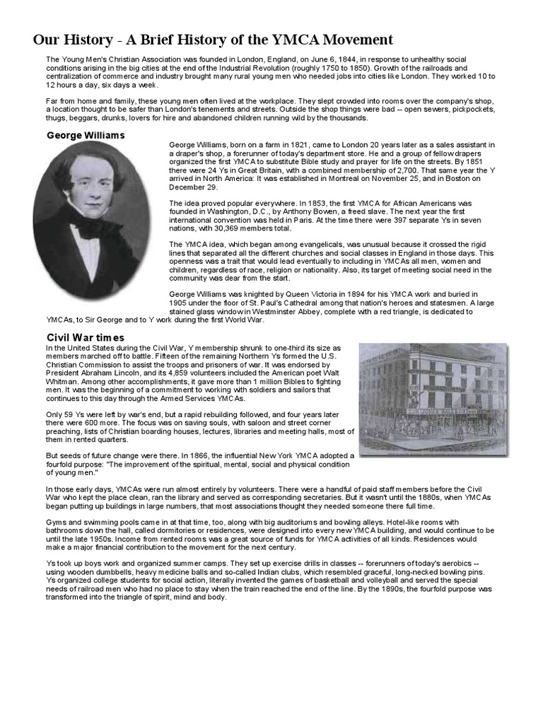 Our History - A Brief History of The YMCA Movement: George Williams ...