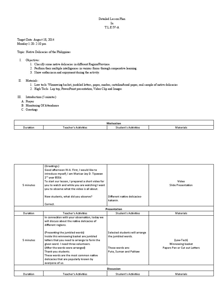 Competency Detailed Lesson Plan | PDF | Cooking | Foods