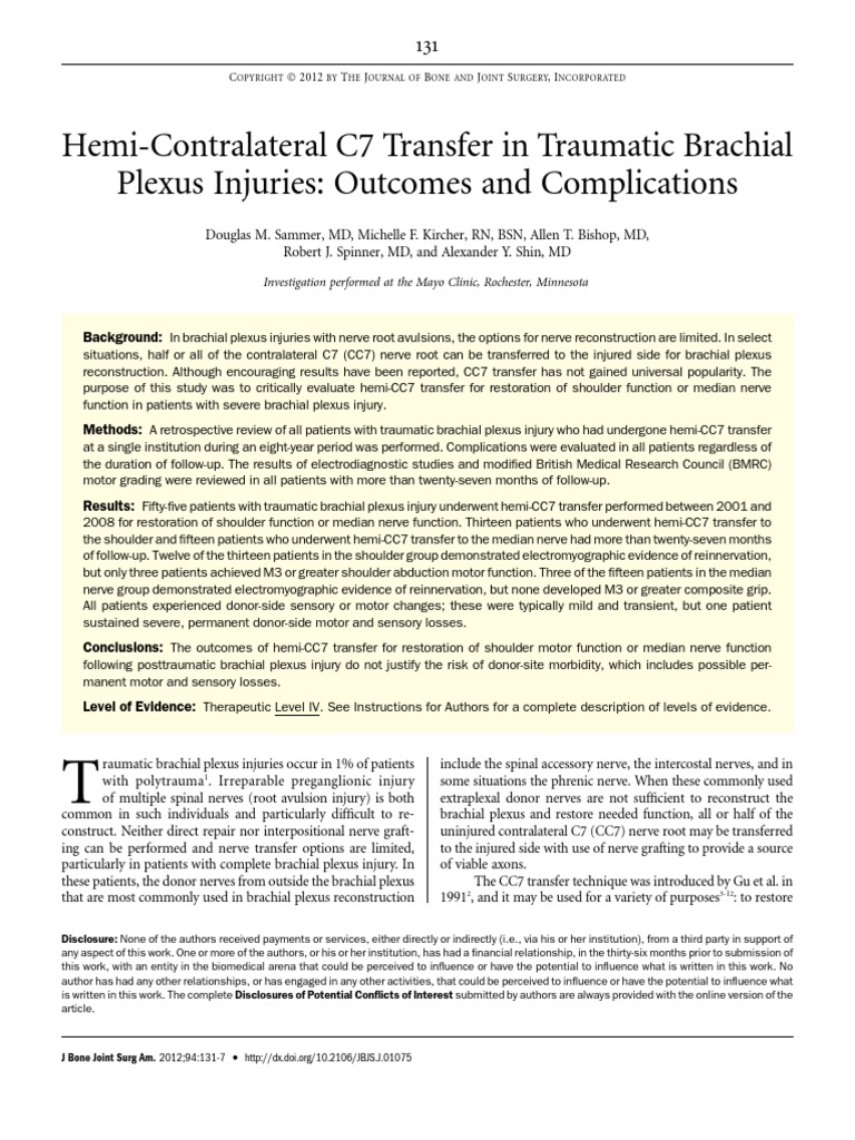 Hemi-Contralateral C7 Transfer in Traumatic Brachial Plexus Injuries ...