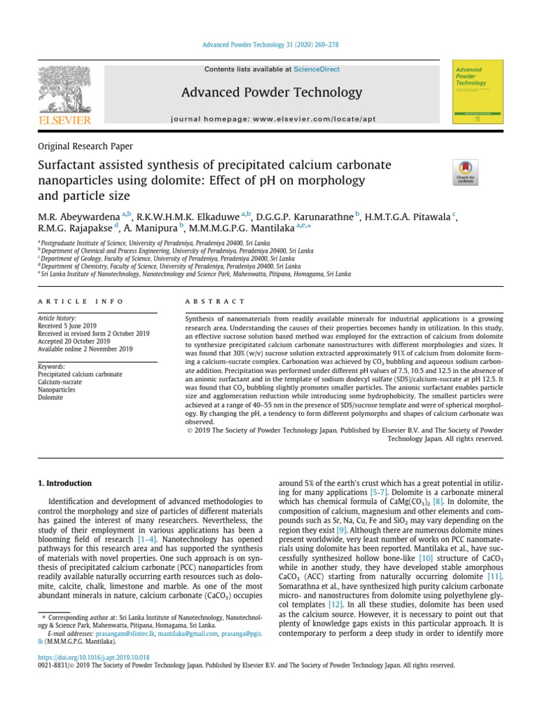 Surfactant Assited Synthesis of Precipitated Calcium Carbonate ...