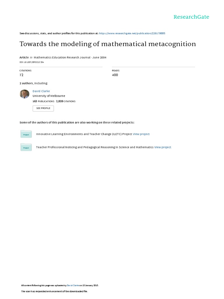 Towards The Modeling of Mathematical Metacognition: Mathematics ...