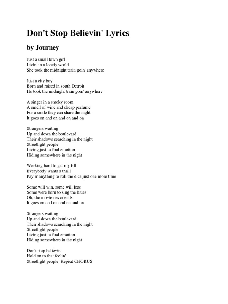 Don't Stop Believin' Lyrics Journey | PDF