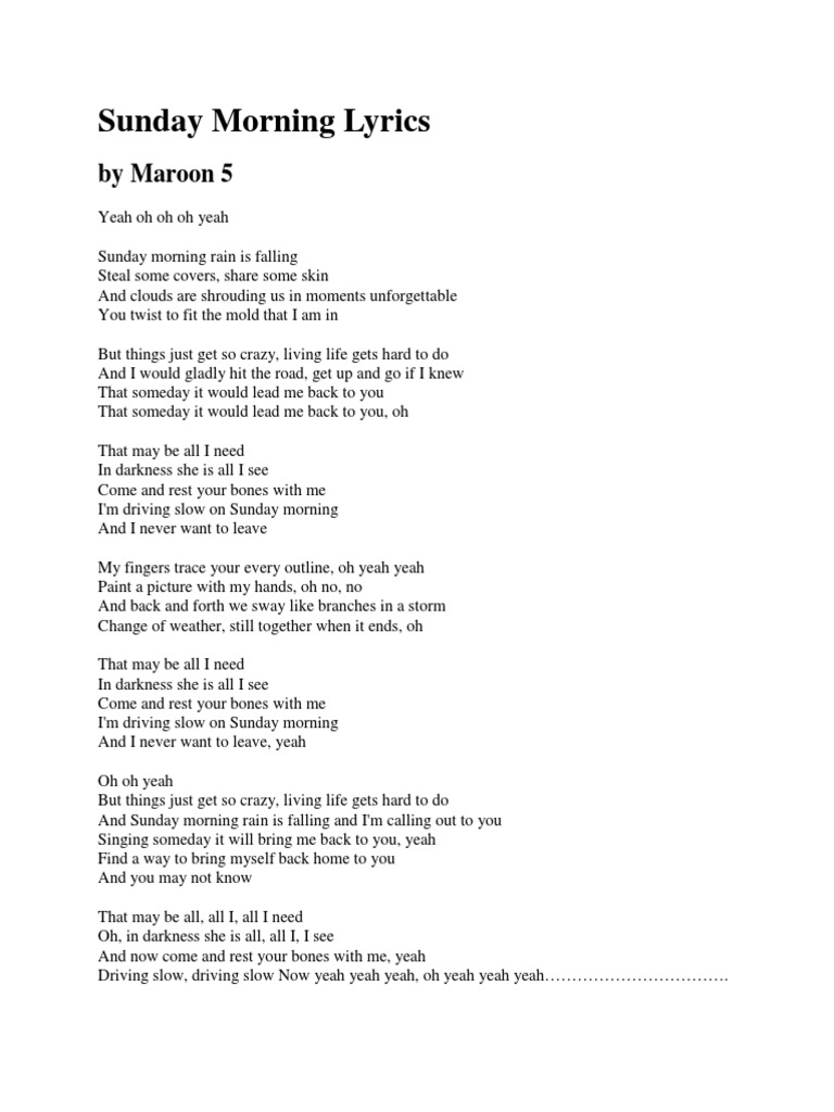 Sunday Morning Lyrics by Maroon 5 | PDF | Language Arts & Discipline | Art