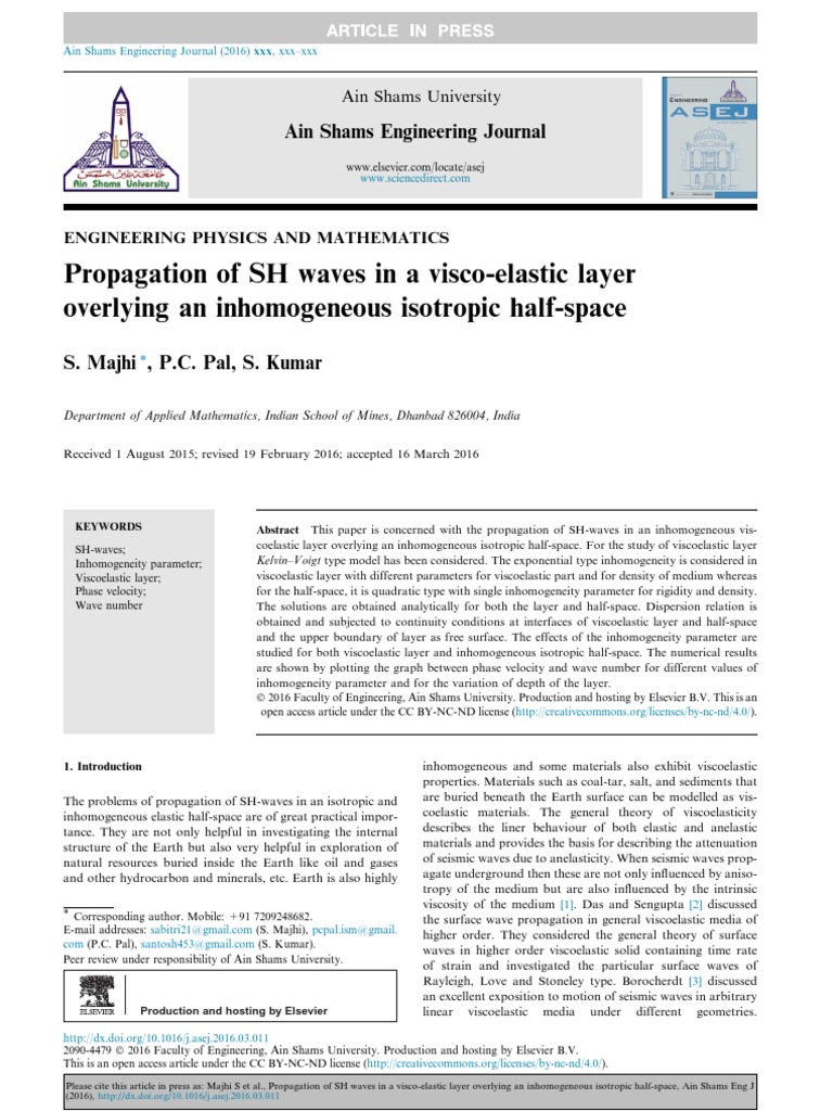 SH-Wave Propagation in Viscoelastic Media | PDF | Viscoelasticity | Waves