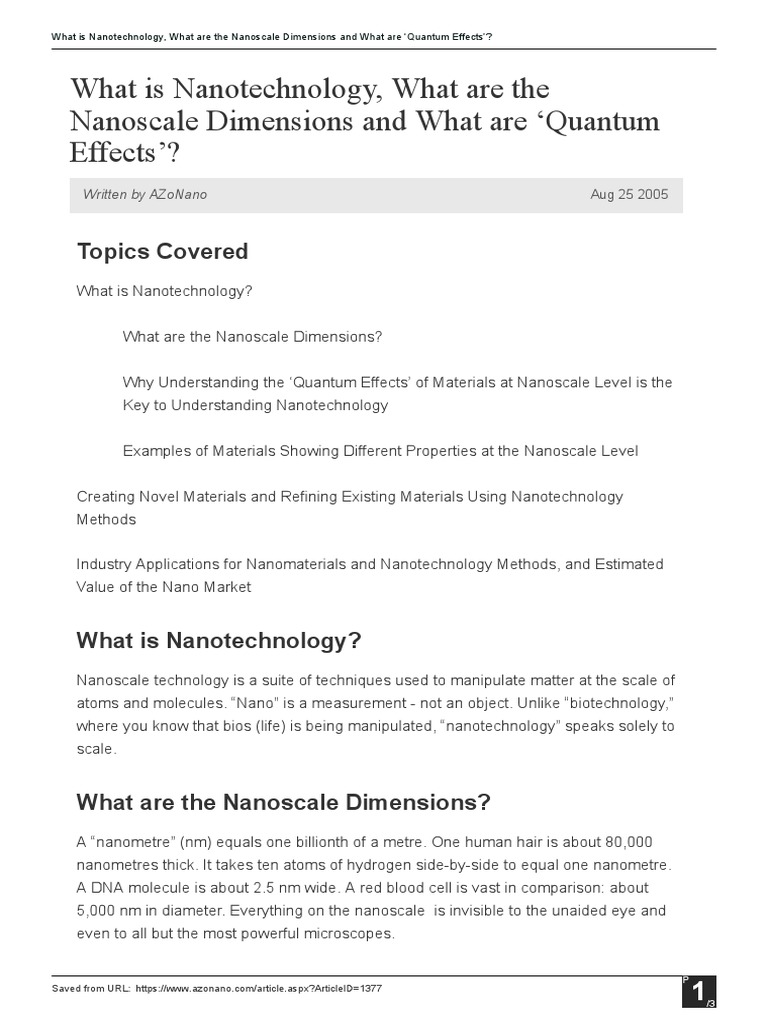 What Is Nanotechnology, What Are The Nanoscale Dimensions and What Are Quantum Effects'? | PDF ...