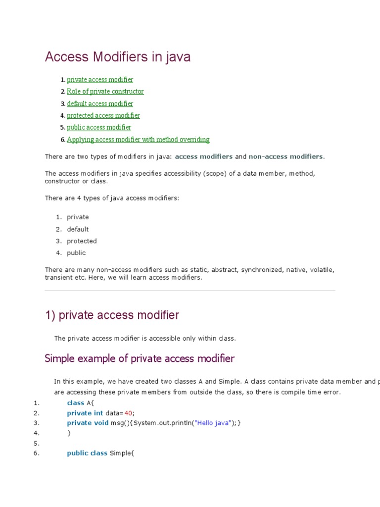 Access Modifiers in Java | PDF | Method (Computer Programming) | Class (Computer Programming)