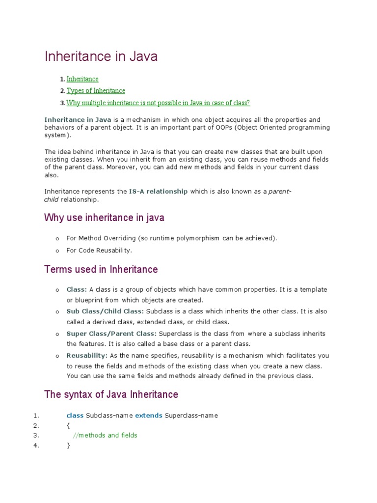 Inheritance in Java | PDF | Inheritance (Object Oriented Programming ...