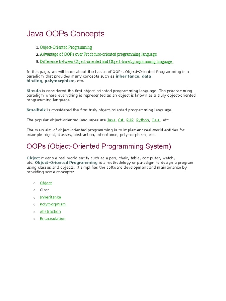 Java Oops Concepts: Oops (Object-Oriented Programming System) | PDF ...