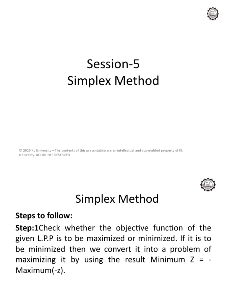 Session-5 Simplex Method: University. All Rights Reserved | Download Free PDF | Computational ...