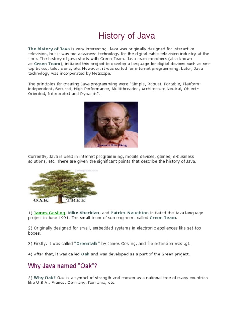 History of Java: Why Java Named "Oak"? | PDF | Java Version History ...